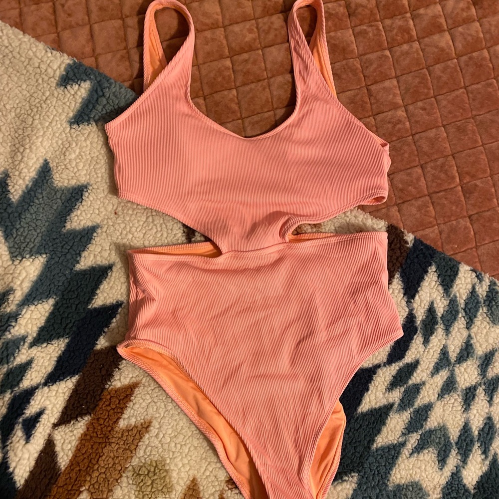 Women’s Aerie High Leg Cut Out Ribbed One Piece Swims… - Gem